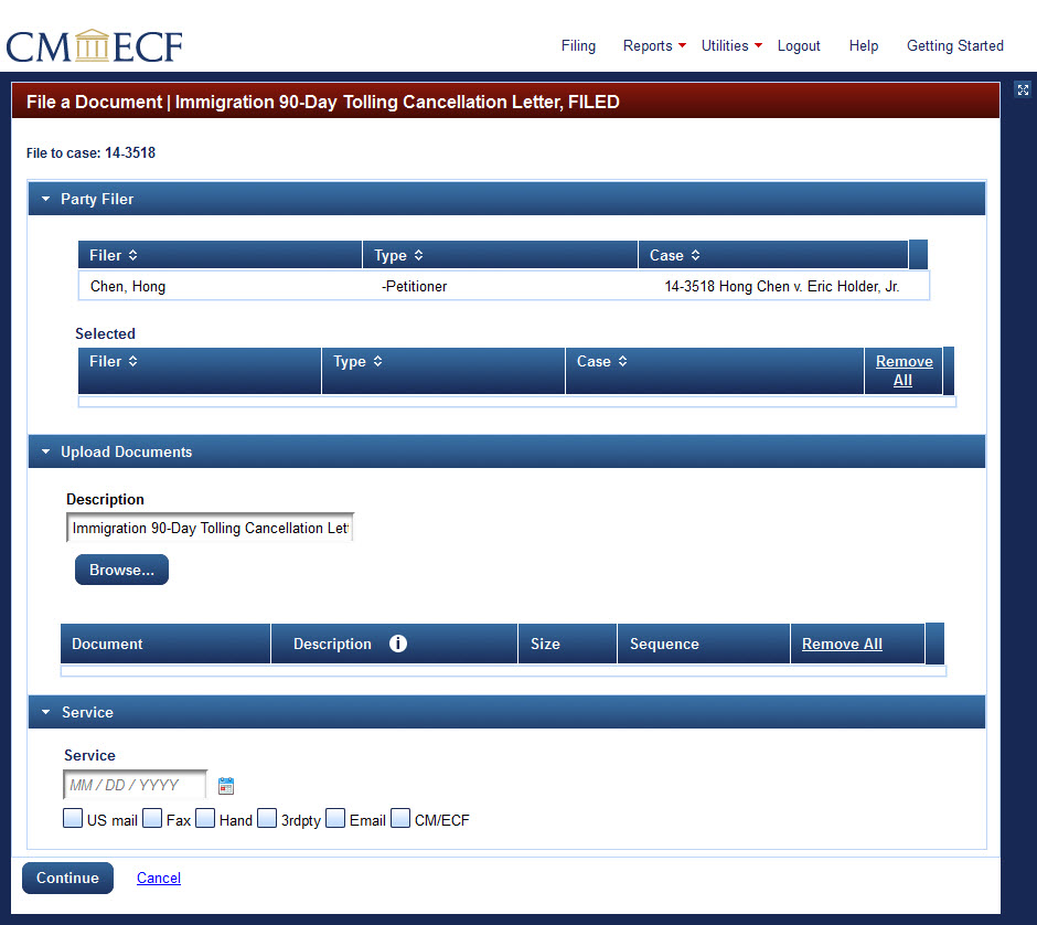 How To Use CM/ECF: Filing a letter to cancel tolling