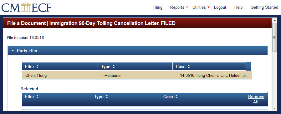 How To Use CM/ECF: Filing a letter to cancel tolling