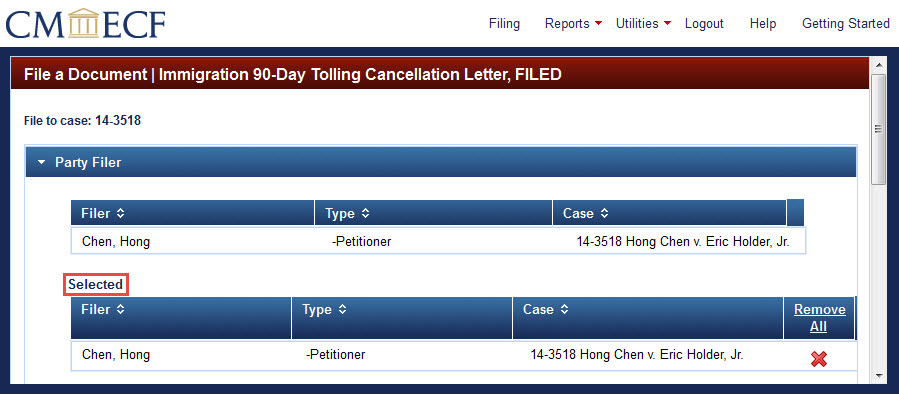 How To Use CM/ECF: Filing a letter to cancel tolling